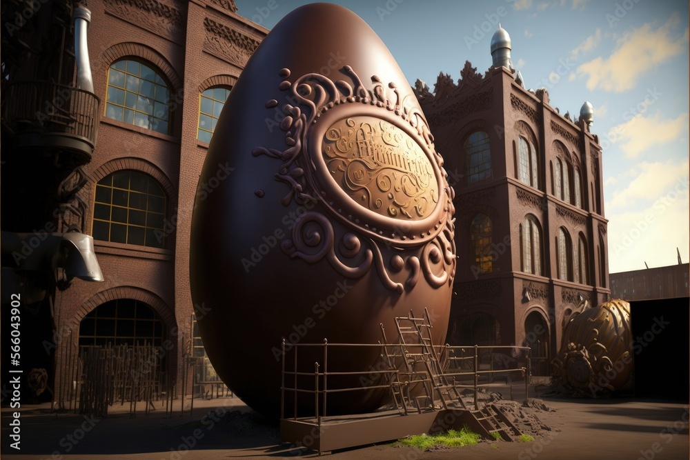 Chocolate factory in fantasy world, giant easter egg factory, digital ...