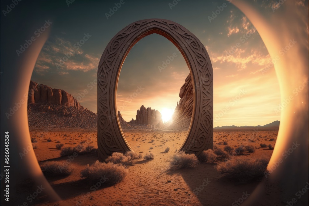 Magic portal in the desert, portal to fantasy dimension, digital ...