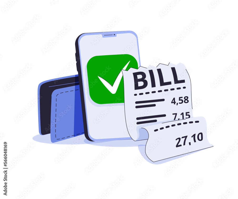 Cartoon pay money with mobile phone banking online payments concept. Easy e bill payment ...