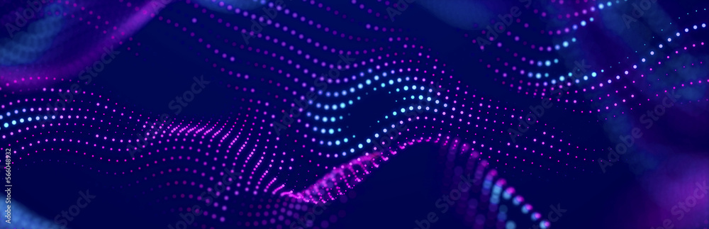 Beautiful illustration with lots of glowing particles. Music wave ...