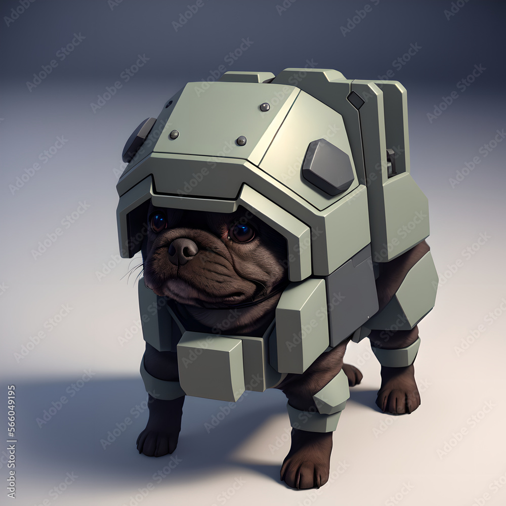 A petite dog in armor ensuring the safety of others as a sapper, AI ...