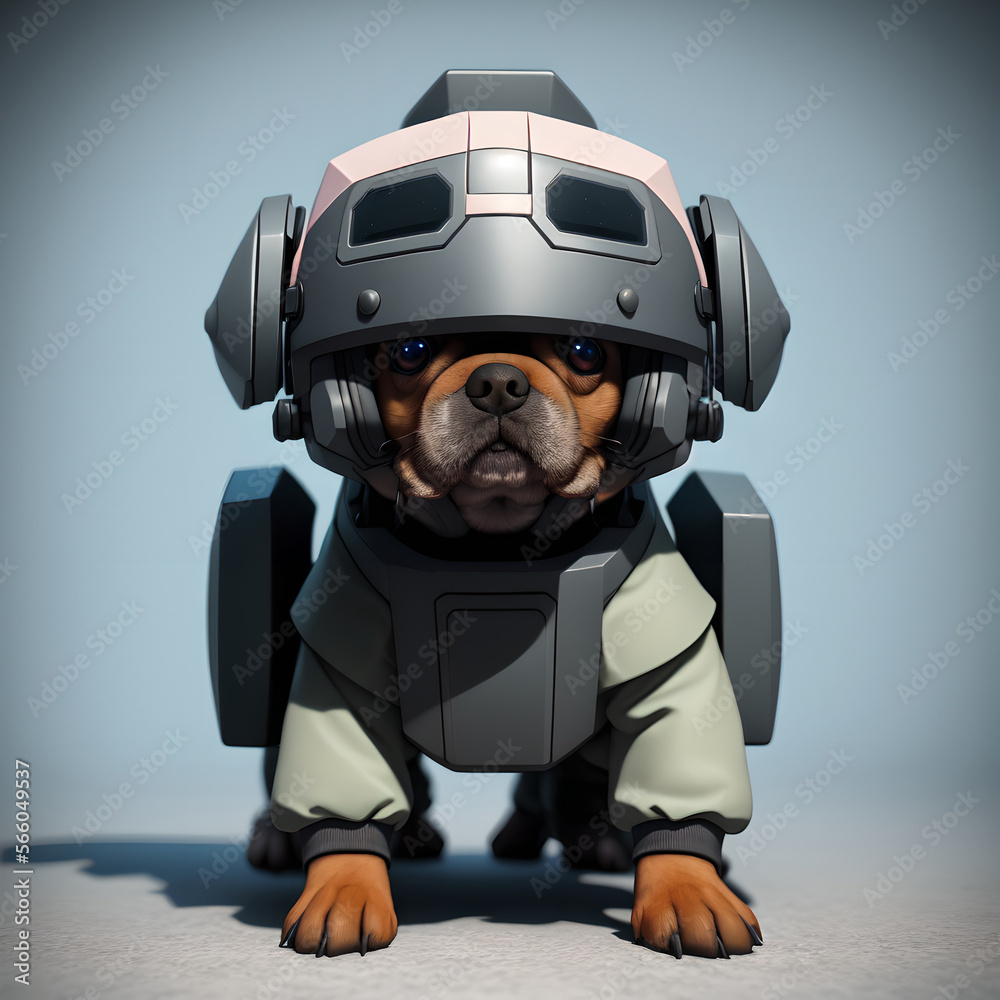 A miniature canine in body armor, depicted as a lifeguard or explosive ...