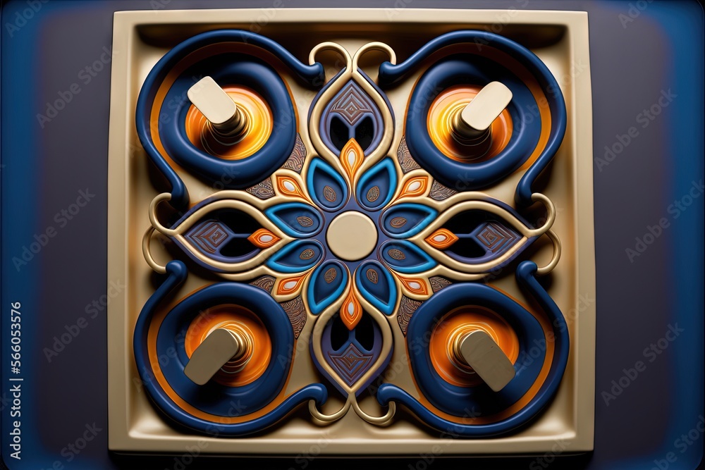 a square tile with a decorative design on it's side and a circular hole ...
