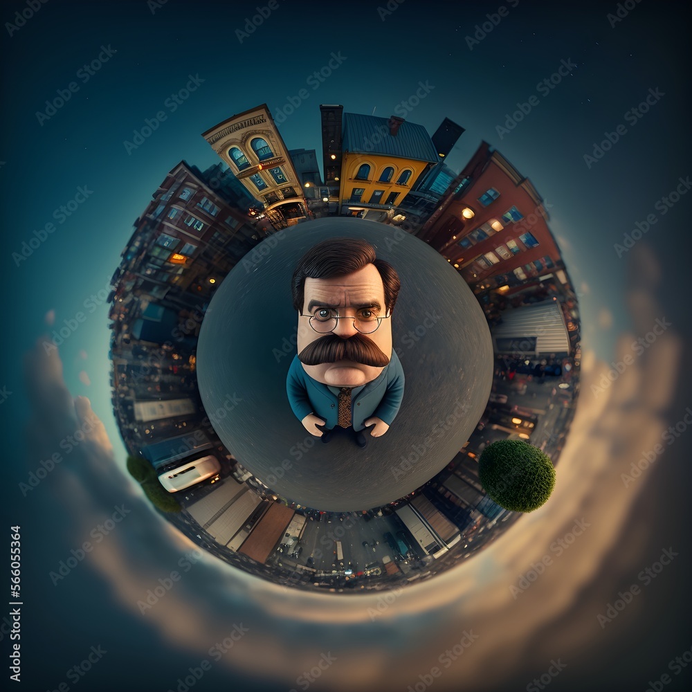 A pixar movie scene like Dwight Schrute beige and Ron Swanson with ...