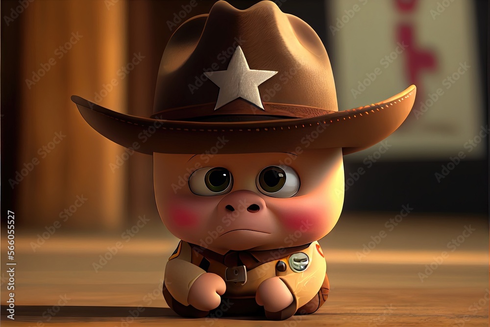 A cute and cuddly sheriff character - 3D animation style with gold star ...