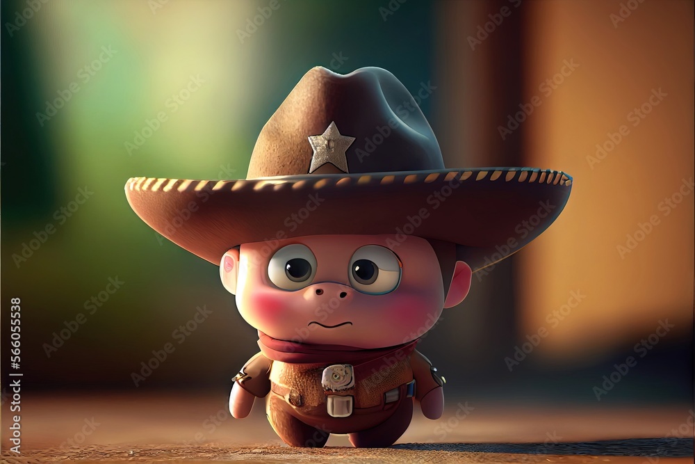 A cute and cuddly sheriff character - 3D animation style with gold star ...