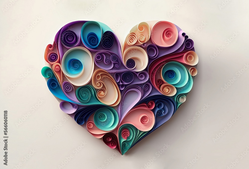 Corazón realizado en papel mediante filigranas de colores, Arte en ...
