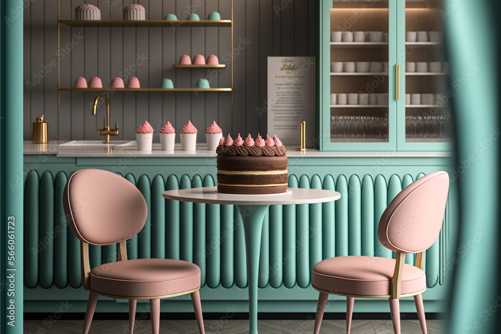 Cozy cake shop interior, coffee shop Colorful, background, generative ...