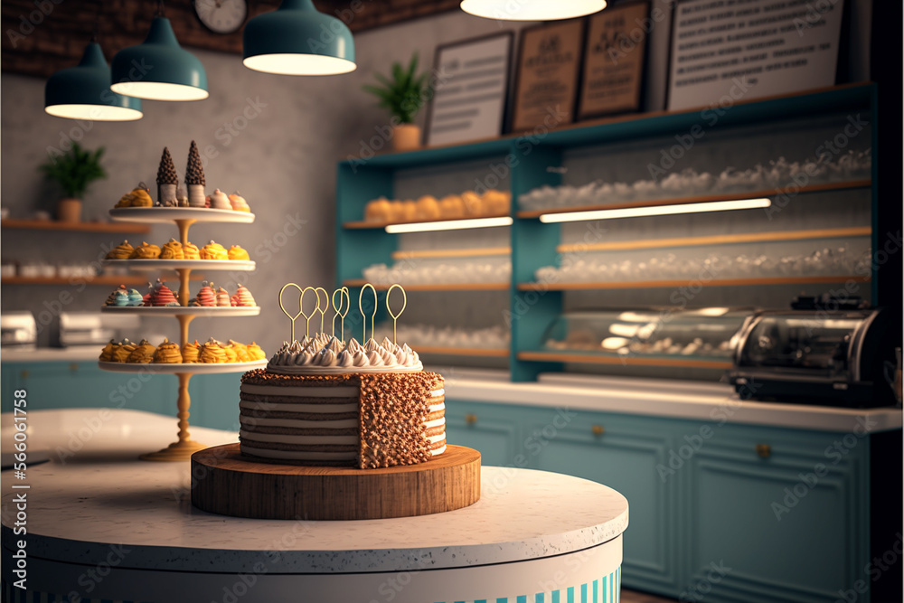 Cozy cake shop interior, coffee shop Colorful, background, generative ...