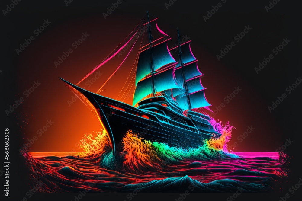 Futuristic Boat Neon Rainbow Colors straight from other dimension ...