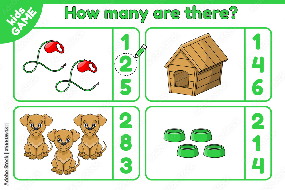 Educational counting game for kids. Math game How many objects. Count ...