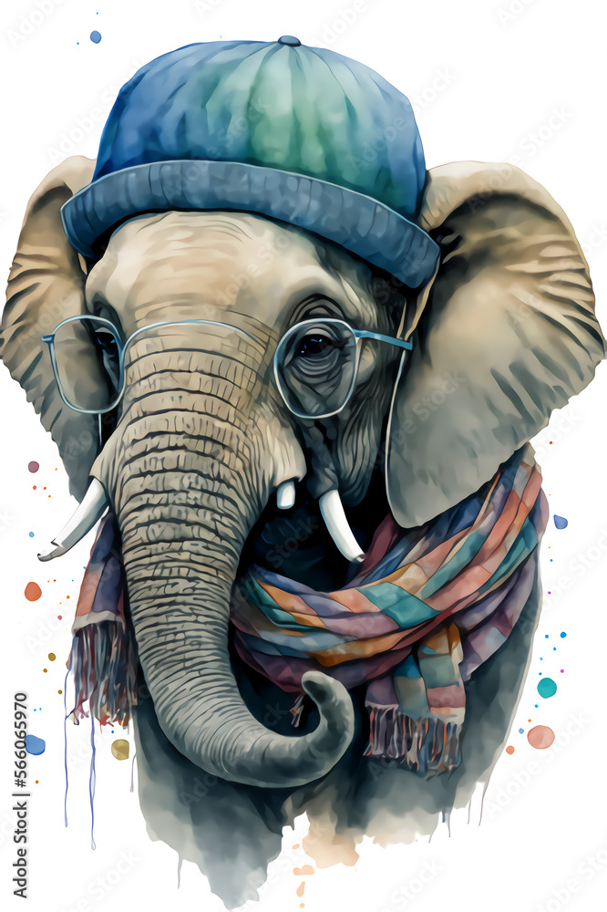 Generative AI illustration of an elephant dressed for winter Stock ...