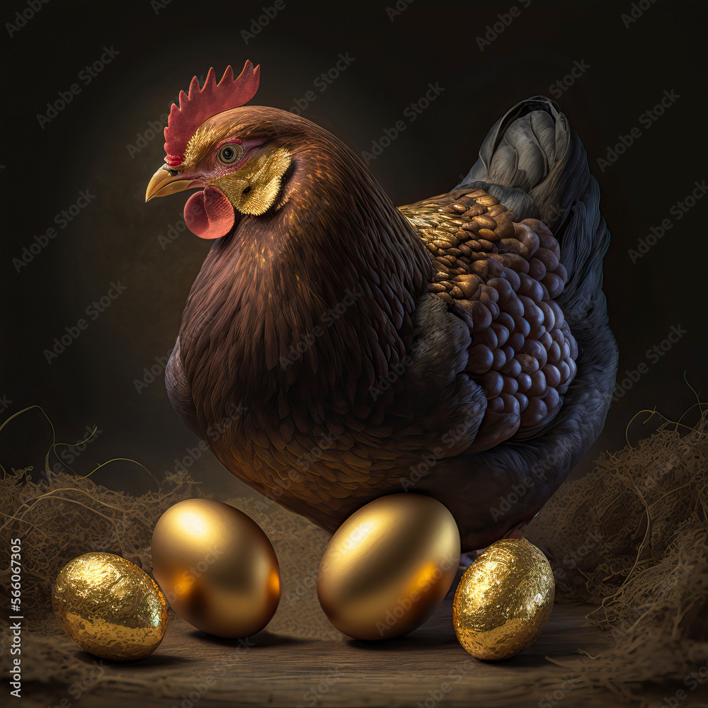 Das Huhn, das goldene Eier legt, ki generated Stock Illustration ...