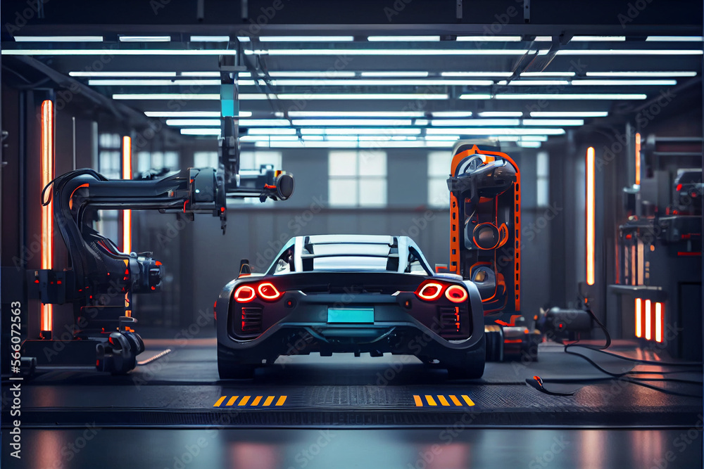 Automated Robot Arm Assembly Line Manufacturing of electric car ...