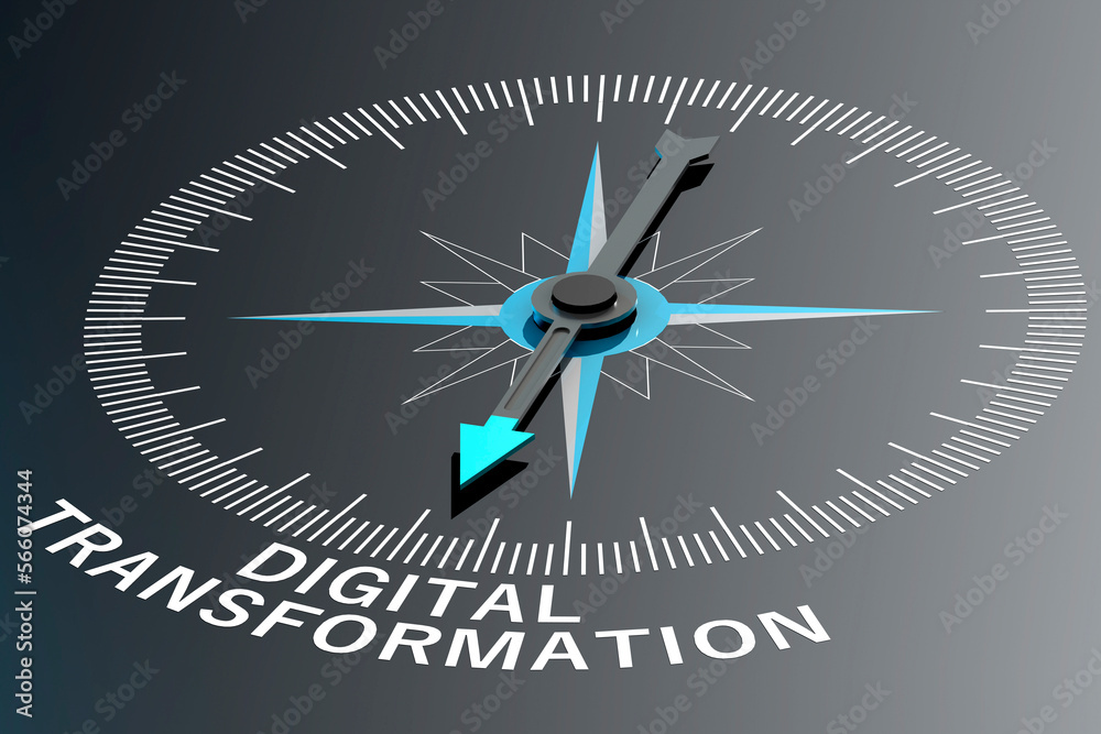 Compass needle pointing to digital transformation word Stock ...