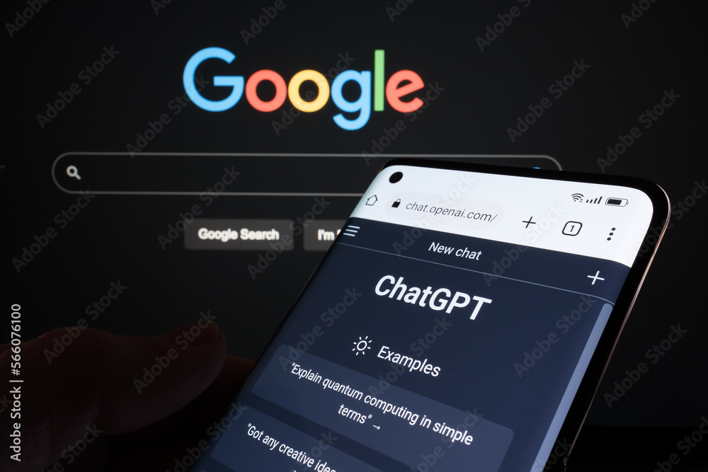 ChatGPT chat bot page seen on smartphone and laptop display with ...