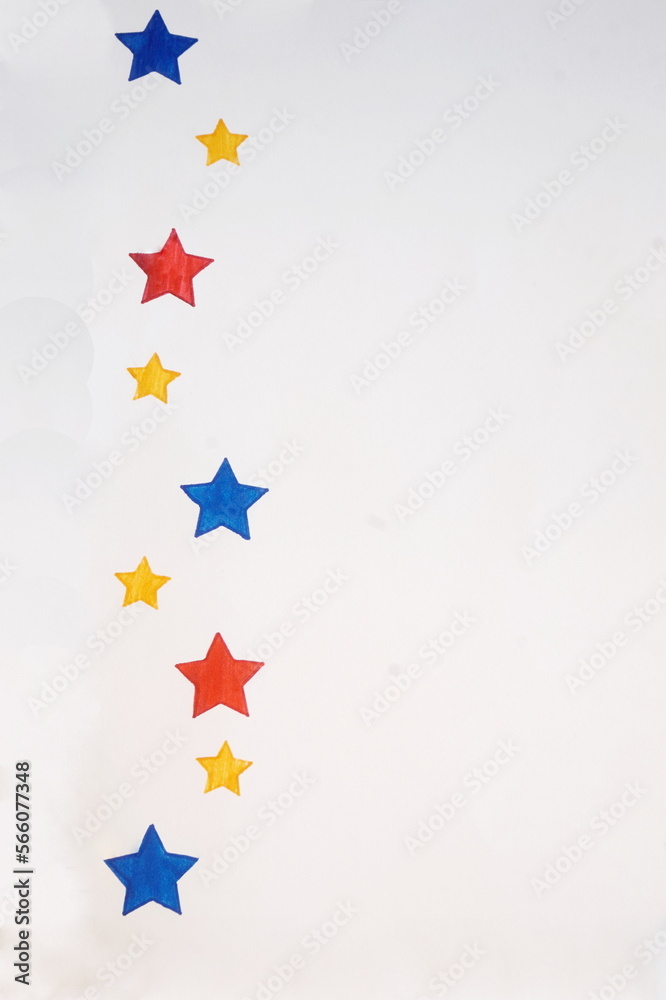 Left Border of Red, Yellow and Blue Watercolor Stars of Different Sizes ...