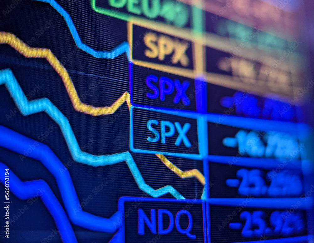 Stock market chart tracking index prices with colorful line graphs on ...
