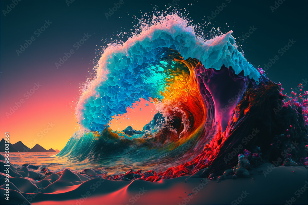 splash rgb, paisagem, cores vivas hiperrealistas, detalhes requintados ...