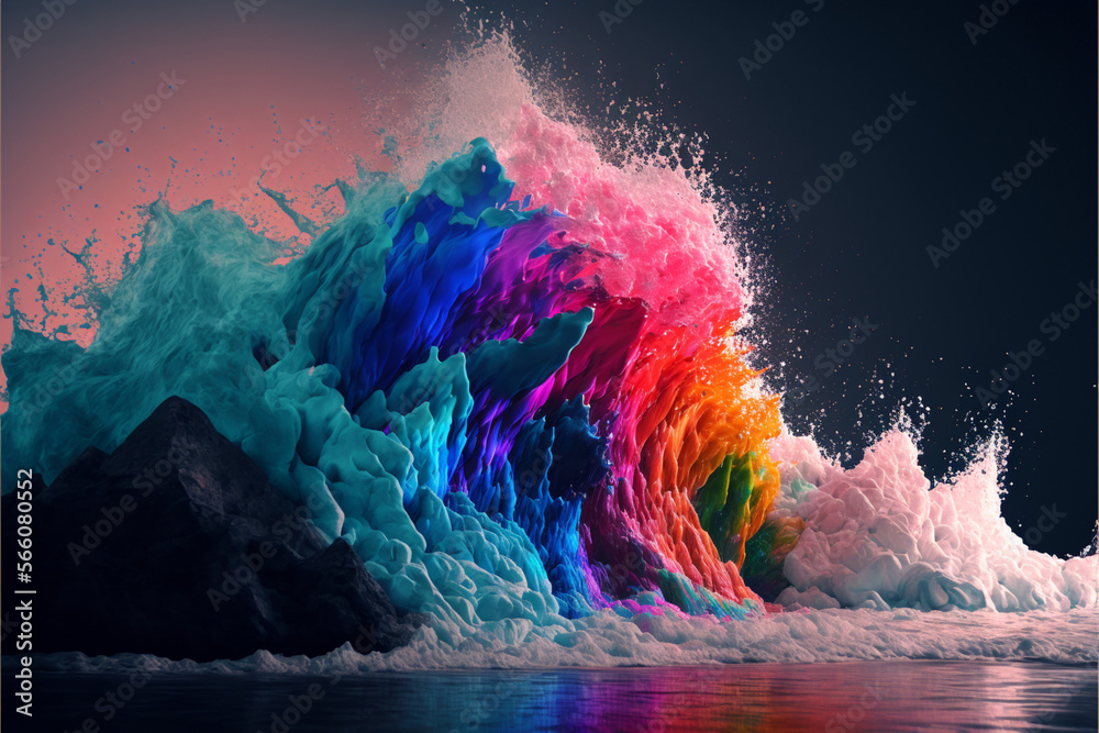 splash rgb, paisagem, cores vivas hiperrealistas, detalhes requintados ...