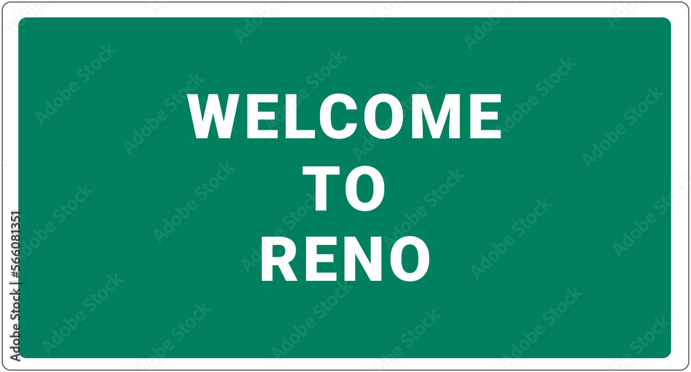 Welcome to Reno. Reno logo on green background. Reno sign. Classic USA ...