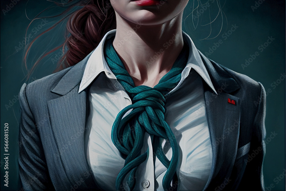 Business woman with a noose around her neck. Chained businesswoman ...