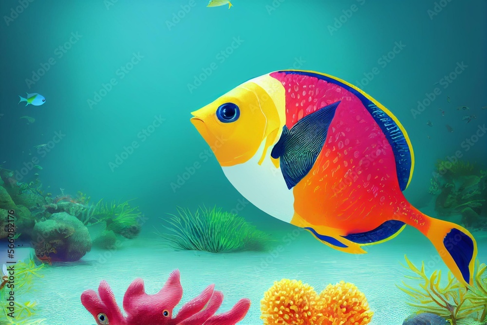 drawing tropical fish, foxface rabbitfish isolated at white background ...