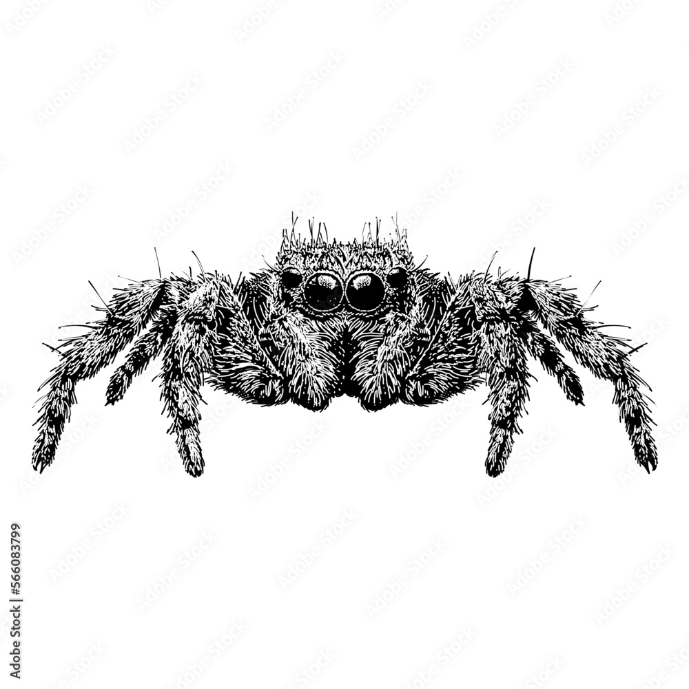 Jumping Spider hand drawing. Vector illustration isolated on background ...