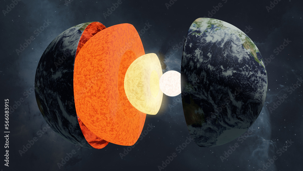 Earth core, layers of the planet from crust to inner most core. 3d ...