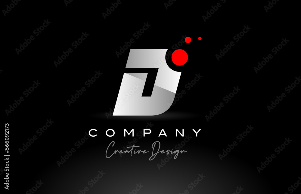 D alphabet letter logo with red dot and black and white color ...