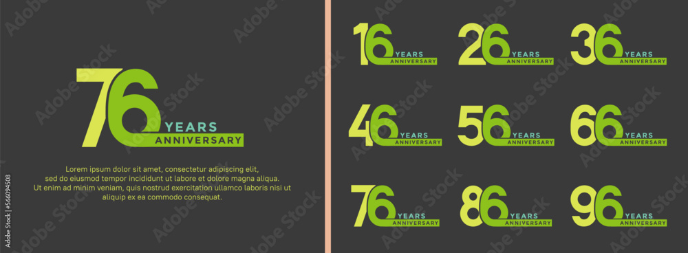 set of anniversary logo style green color on black background for ...