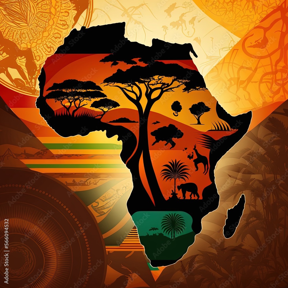 Africa map illustration with African colors, black history month ...