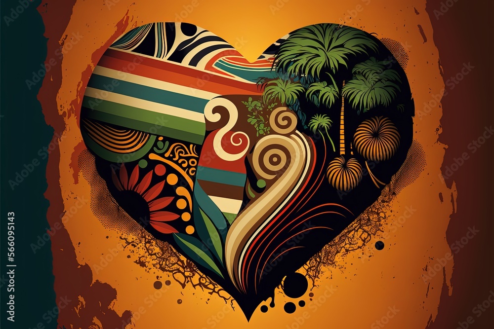 Heart illustration with African patterns and colors, black history ...
