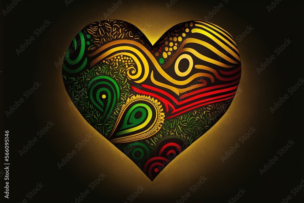 Heart illustration with African patterns and colors, black history ...