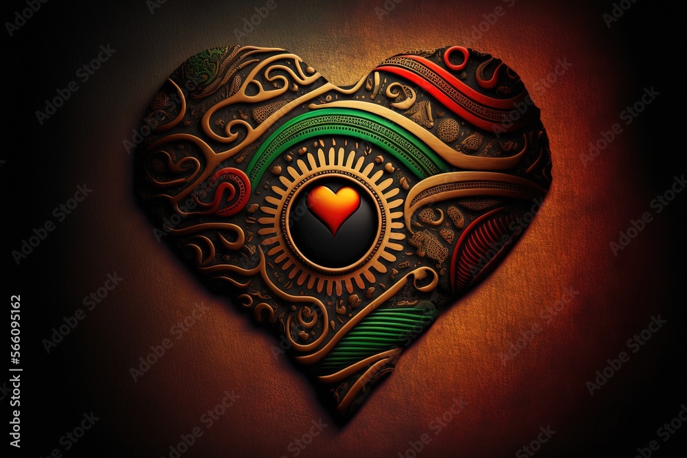Heart illustration with African patterns and colors, black history ...