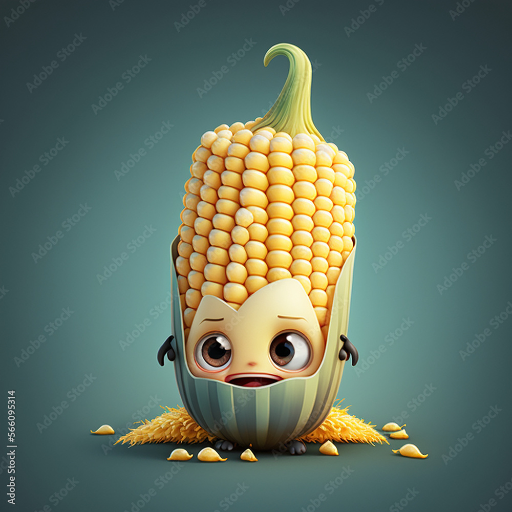 Cute cartoon corn character. Generative AI. Lovely corn. Stock ...