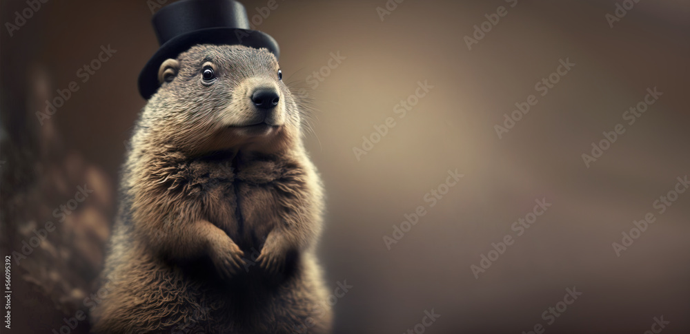 Happy Groundhog day, Fabulous cute alert groundhog wearing a top hat. A ...