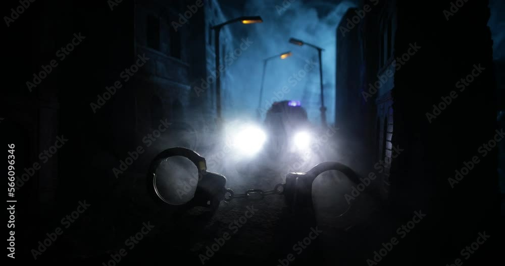 Police raid at night and you are under arrest concept. Silhouette of ...