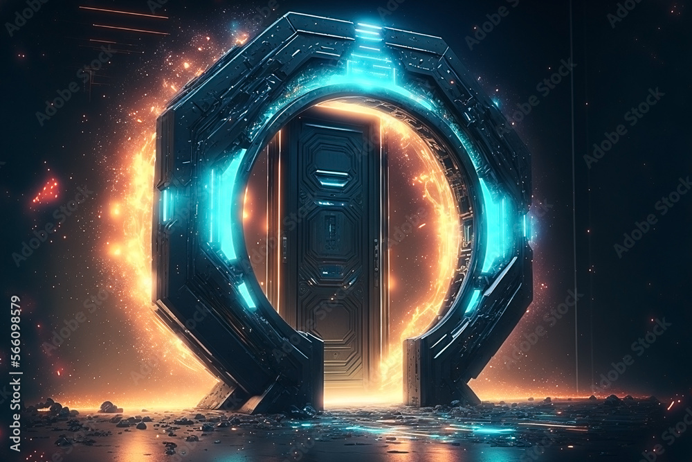 Futuristic Sci Fi glowing Blue Portal HUD element, Fantasy doorway to ...