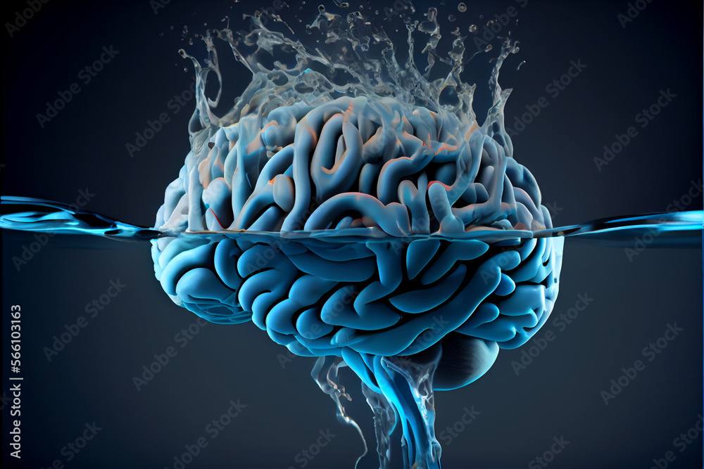 brain in water, created by AI technology Stock Illustration | Adobe Stock