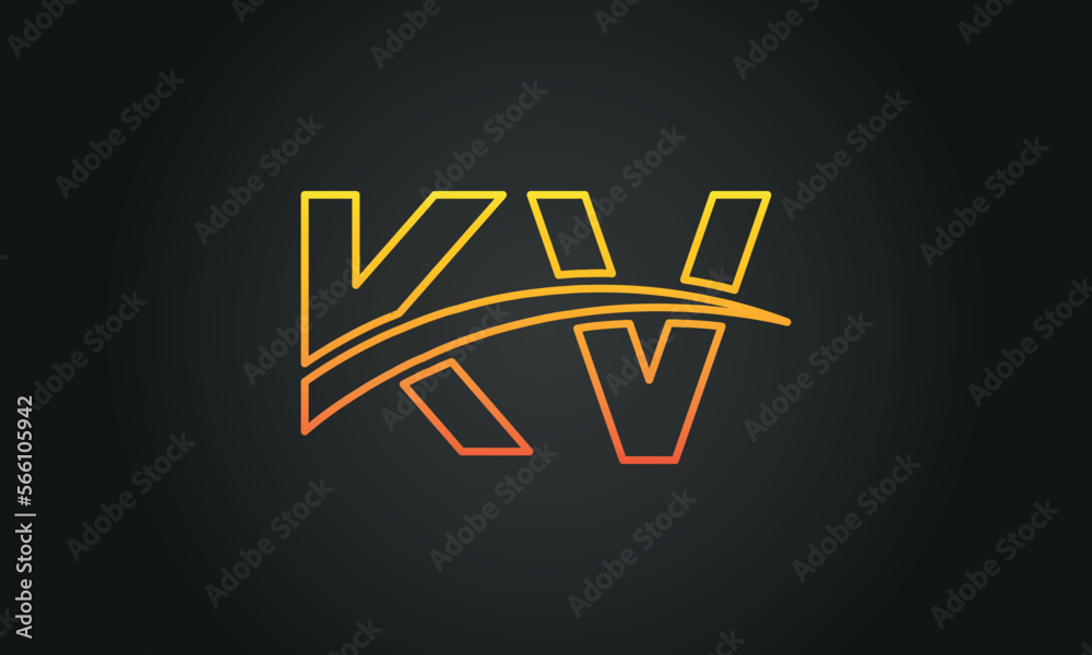 Initial Letter KV Logo Design With Swoosh Vector Illustration. Stock ...