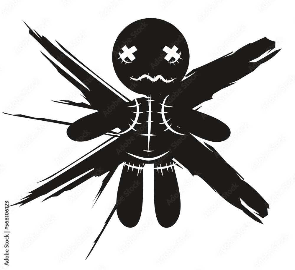 Voodoo doll vector icon. Sad fabric toy. Ritual magical symbol. Black ...