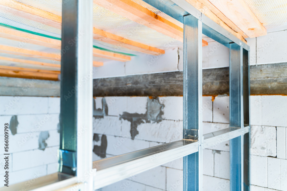 Built frame under the interior partition of a metal profile. Frame wall ...