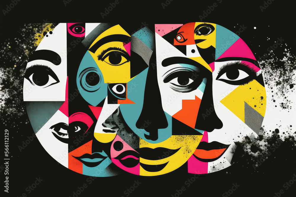 Abstract human many faces expression, dark emotion and uncertain mental ...