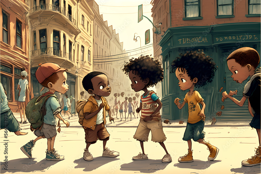 Sweet children playing in the street, black, african american and white ...