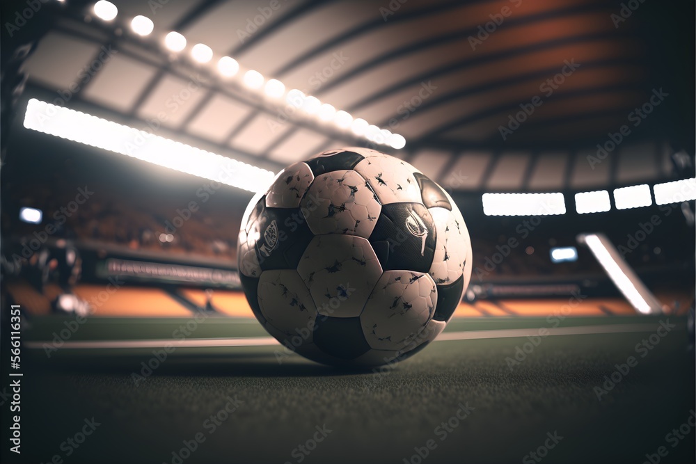 Cinematic soocer ball close up in stadium on gameday during live match ...