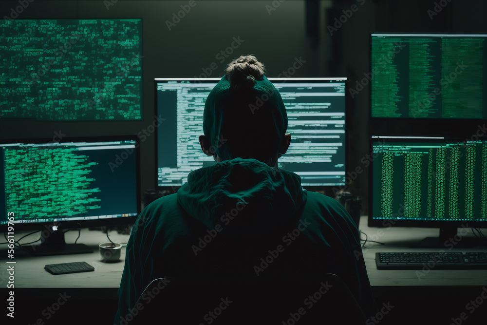 The danger of a hacker breaching a blockchain or computer security system in a cyberpunk world ...