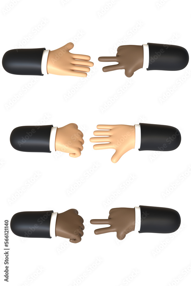 3d render hands making rock scissors paper isolated on transparent ...
