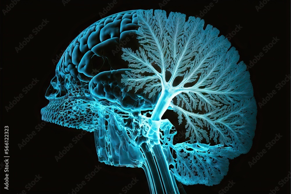 High Brain Cortex Activity for neuroscience, shown with x-ray method ...