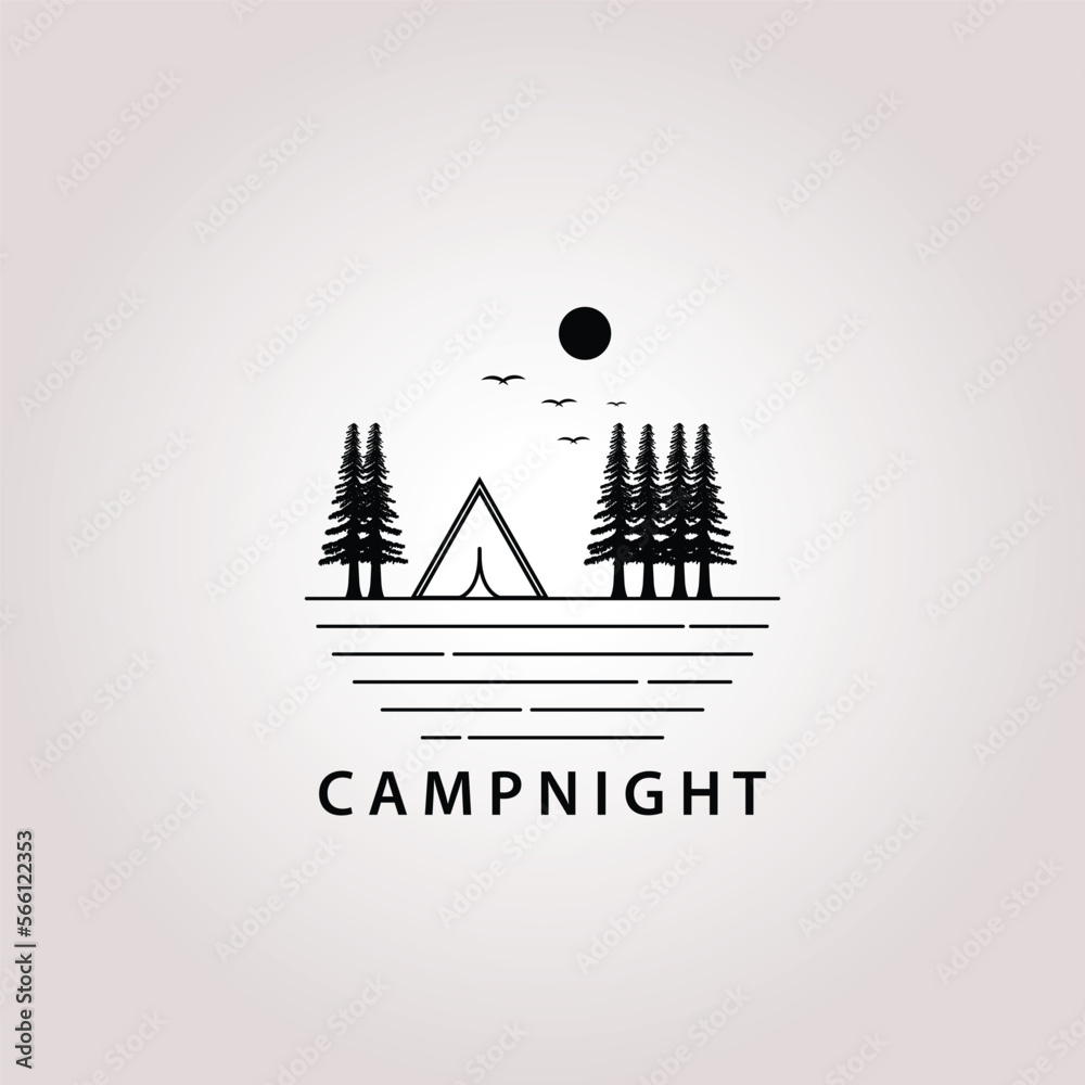 monoline camping logo,Camping logo vector illustration,night camp ...